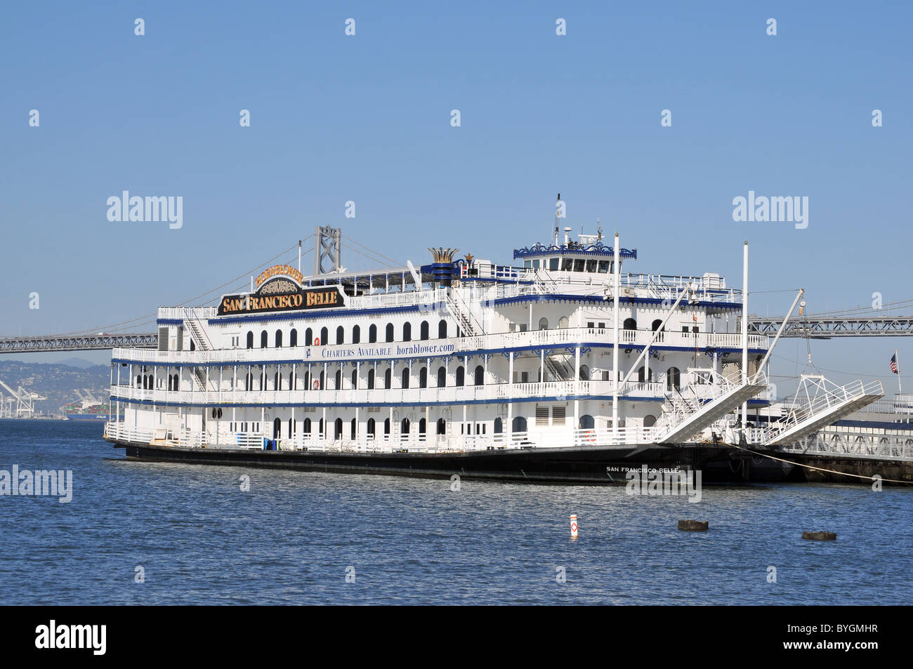 The stern wheel vessel San Francisco Belle berthed near the Ferry ...