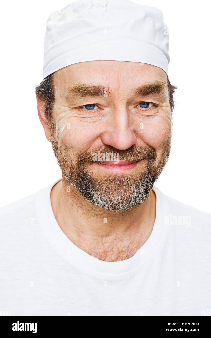 Studio portrait of male baker Stock Photo - Alamy