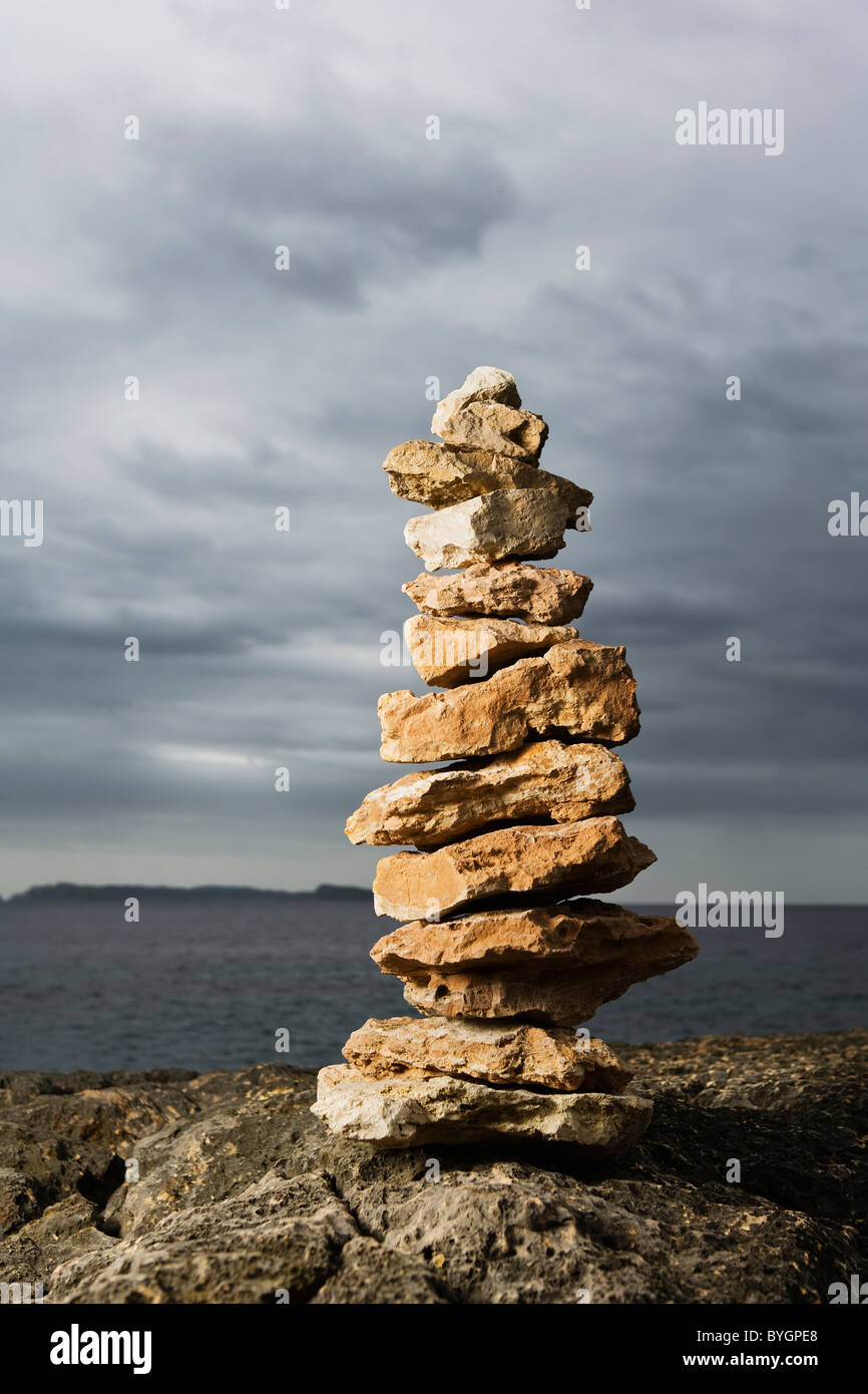 Stacked stones near sea Stock Photo - Alamy