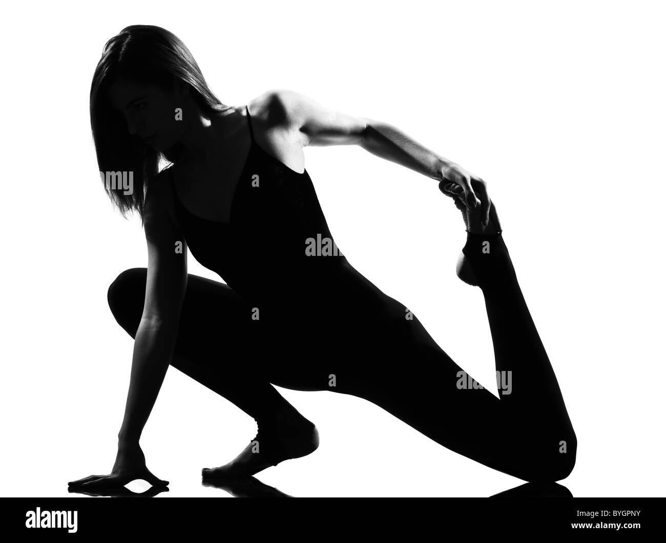 beautiful caucasian tall woman fitness workout dancer stretching legs ...
