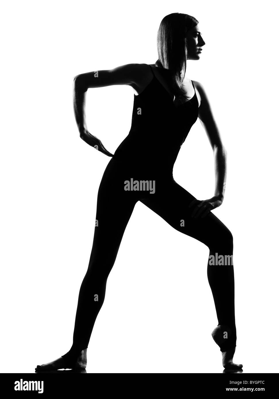 beautiful caucasian tall woman ballet dancer standing pose full length ...