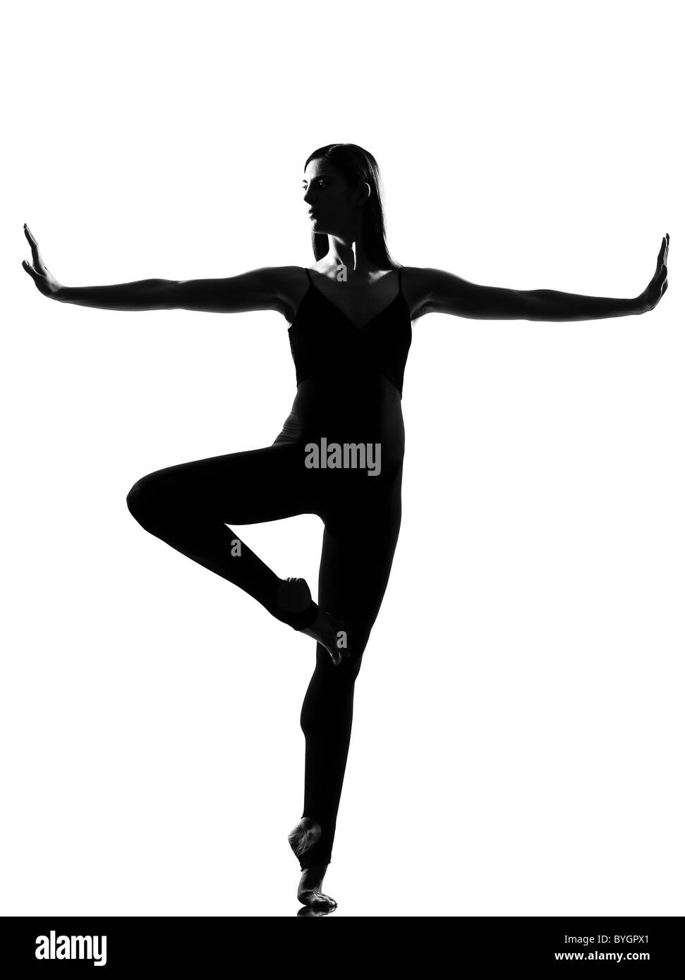 beautiful caucasian tall woman ballet dancer standing pose full length ...