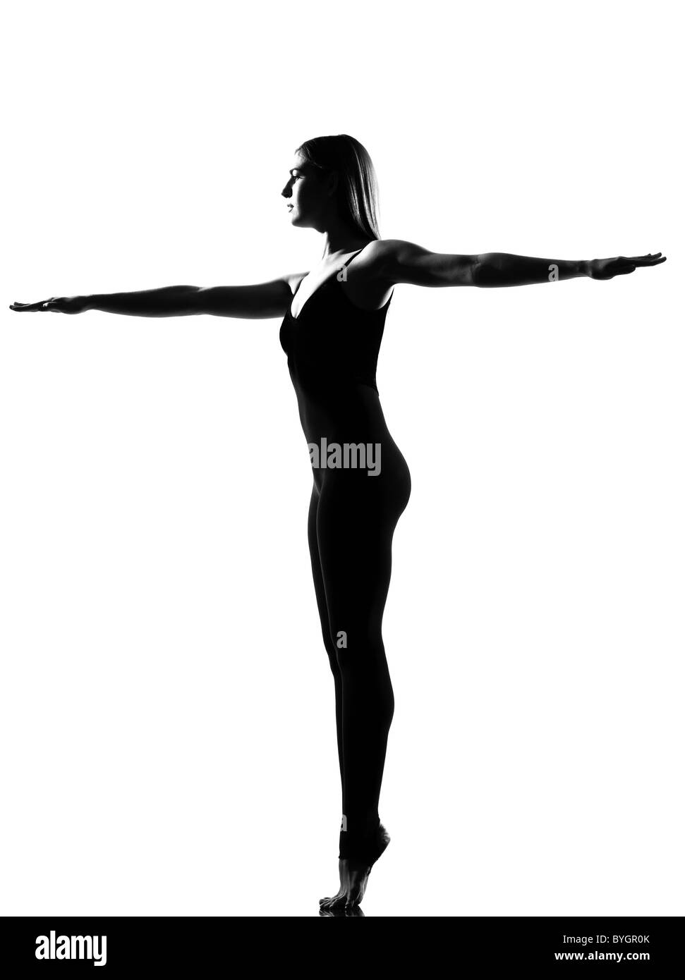 beautiful caucasian tall woman ballet dancer standing pose full length ...
