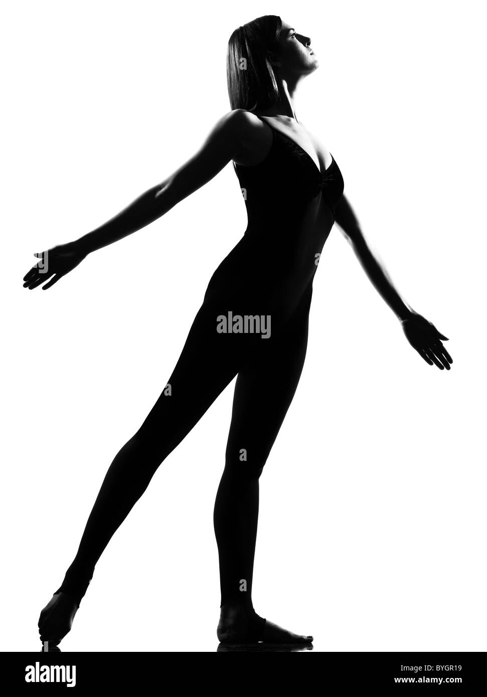 beautiful caucasian tall woman ballet dancer standing pose full length ...