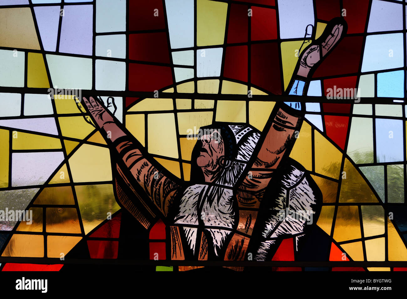 Indian chief stain glass window Stock Photo - Alamy