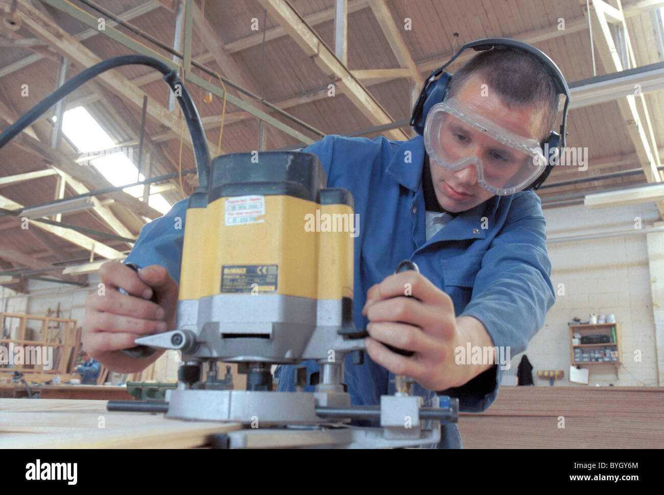 Bench Joinery. Using a router portable power tool Stock Photo - Alamy