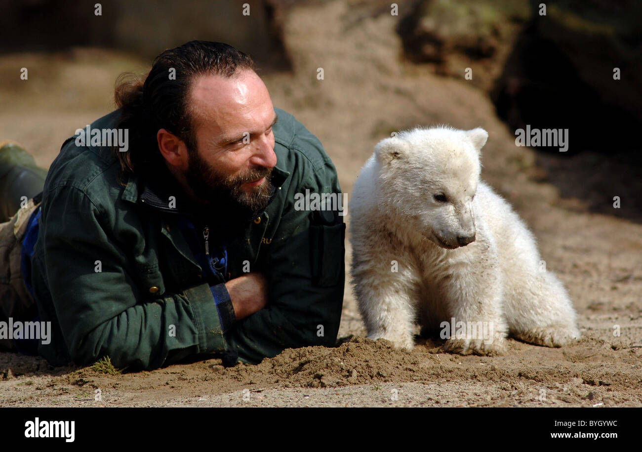 Thomas Doerflein and Knut Polar bear cub Knut is shown to the public ...