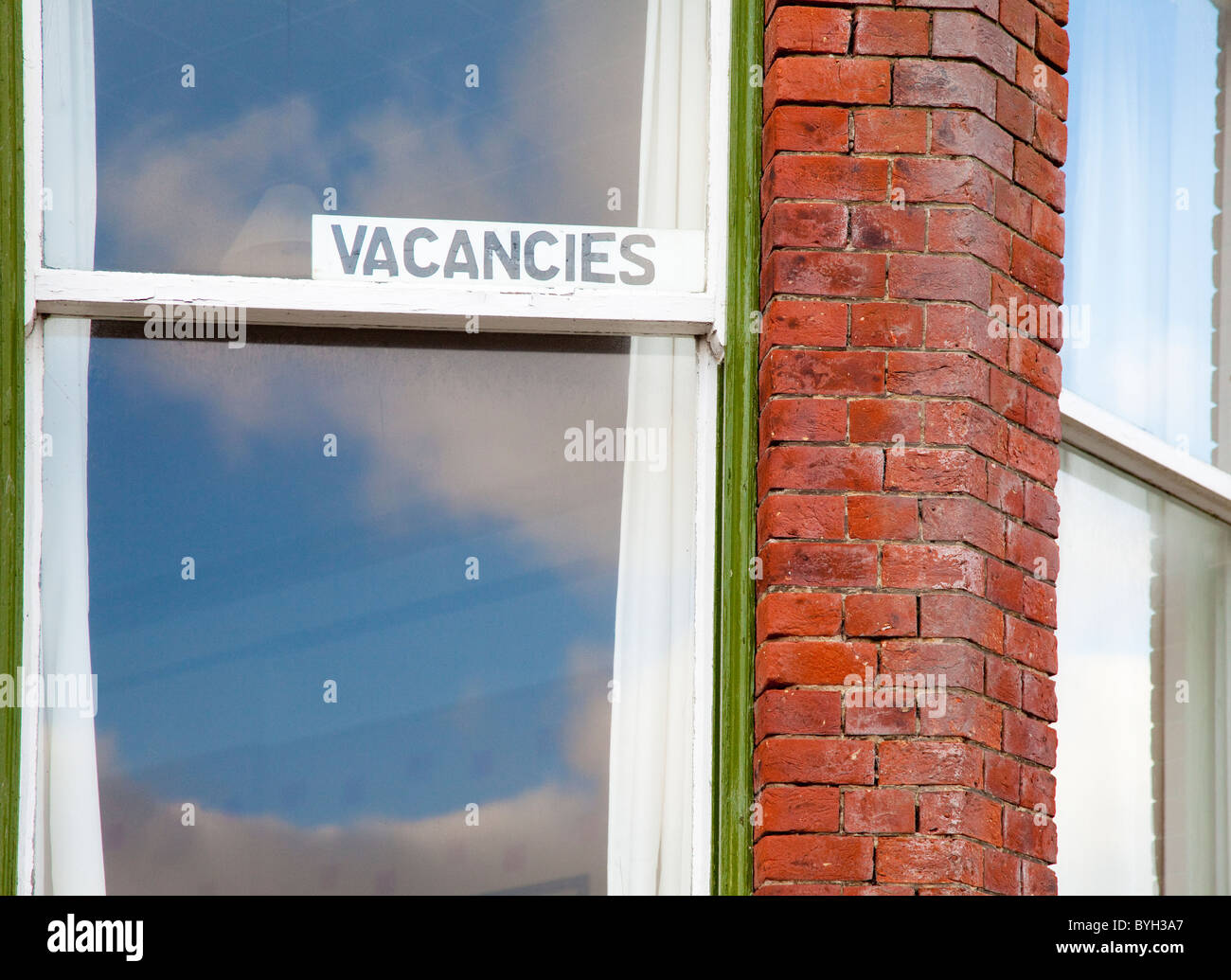 Vacancies sign in window of Bed and Breakfast or guest house, Cromer ...