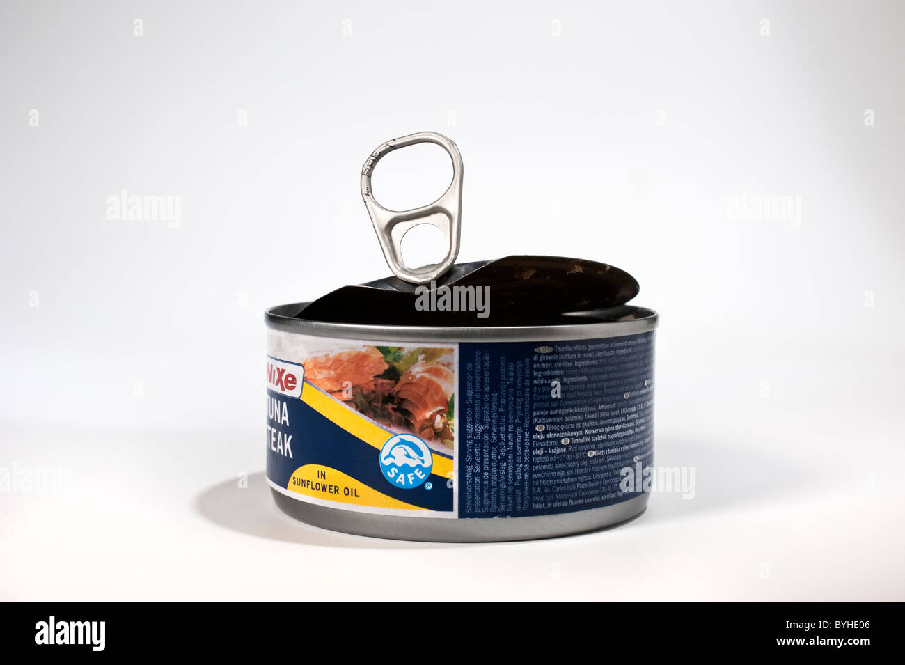 A ring pull opened small tin of tuna fish Stock Photo - Alamy