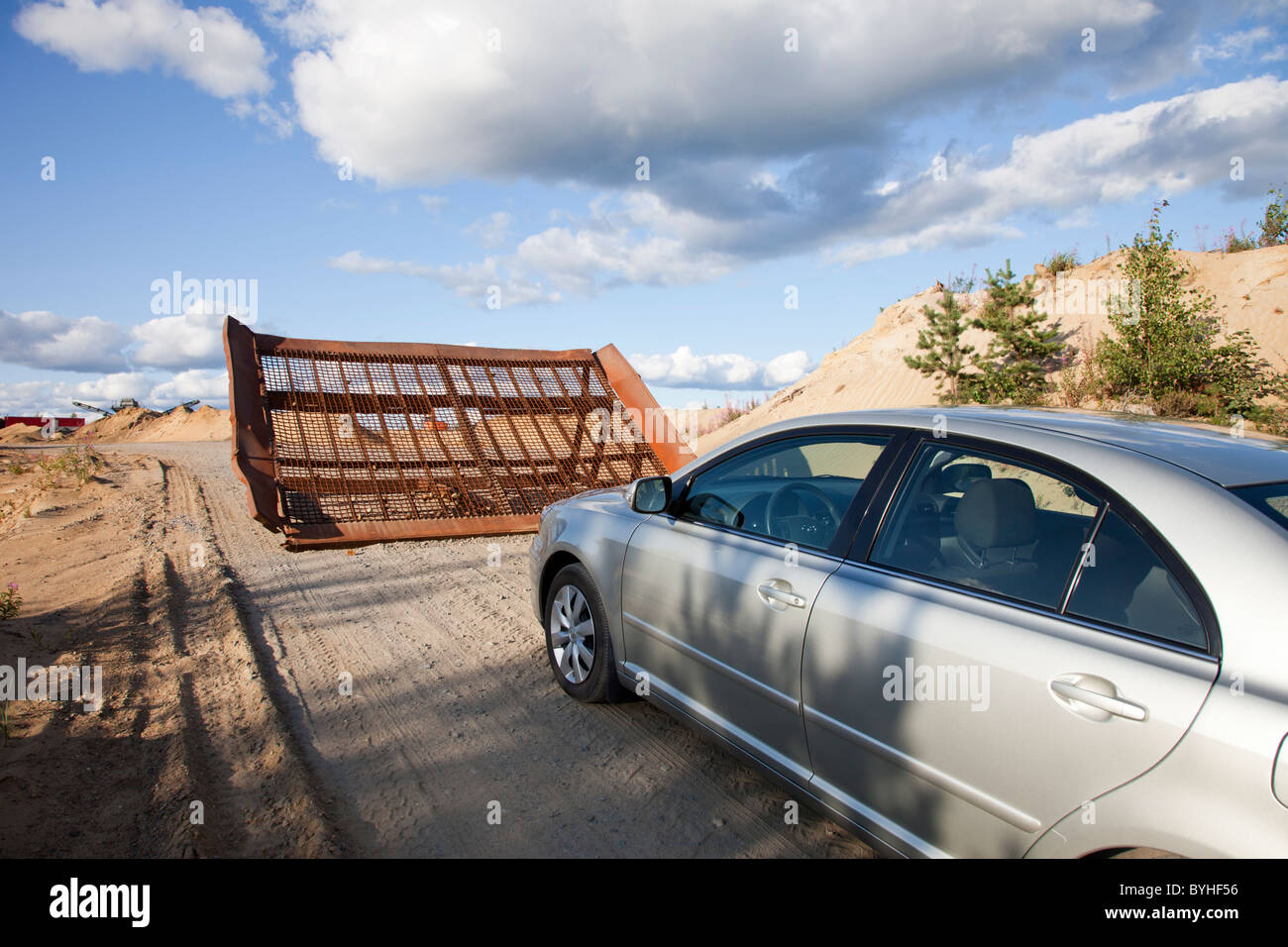 Road block and car , Finland Stock Photo - Alamy