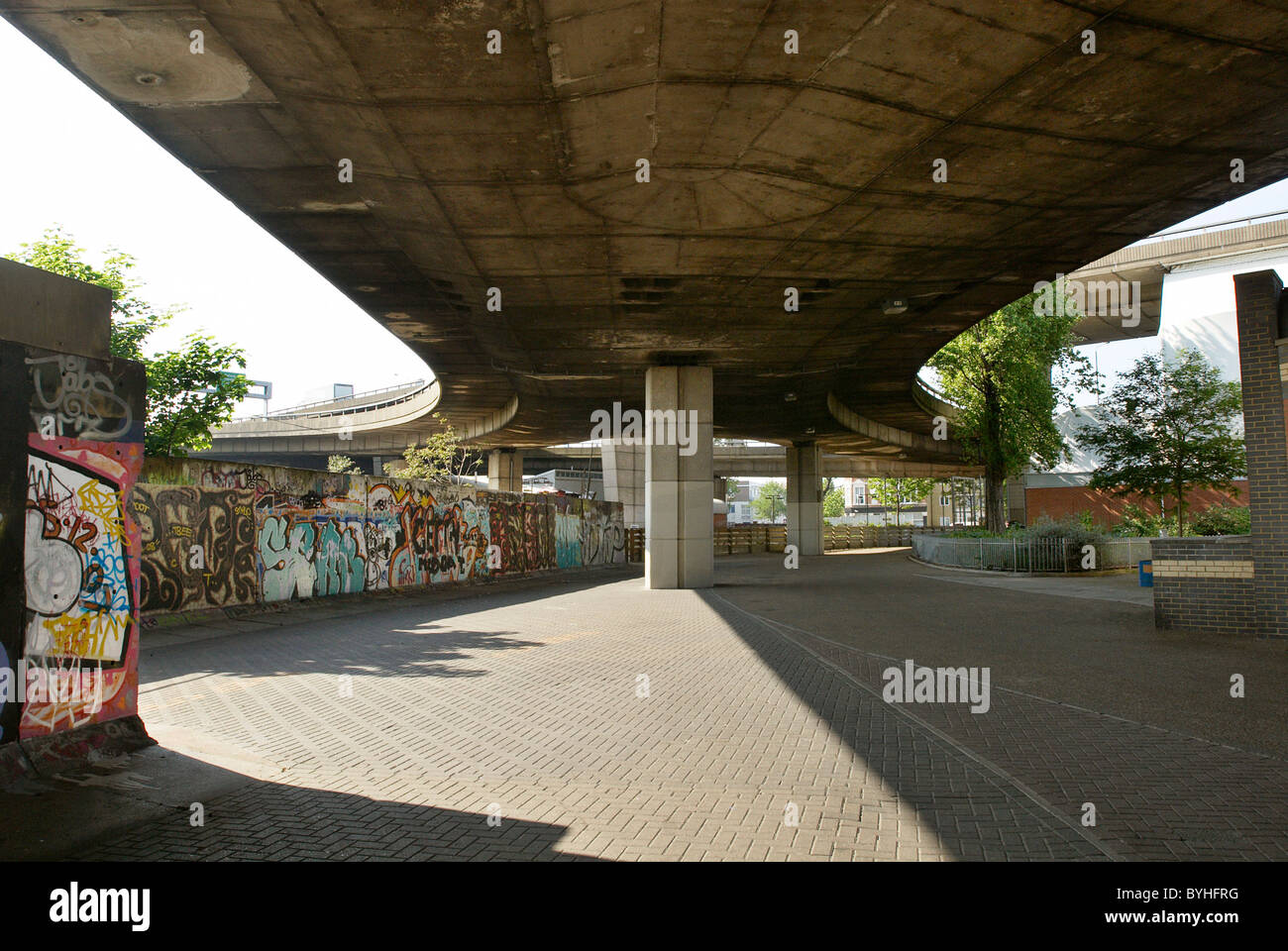 Pedestrian walkway under the flyover of the A40 Westway West London UK ...