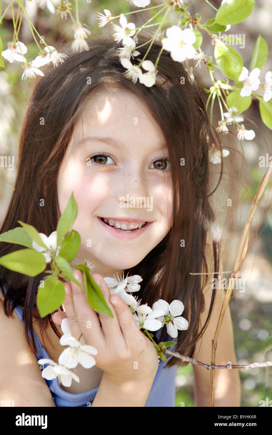 Little girl and cherry tree Stock Photo - Alamy