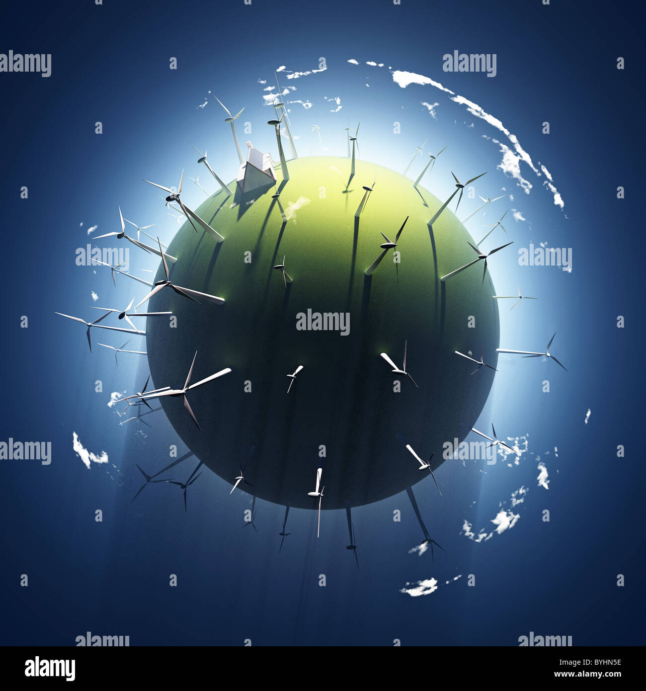 wind turbine on green planet Stock Photo - Alamy