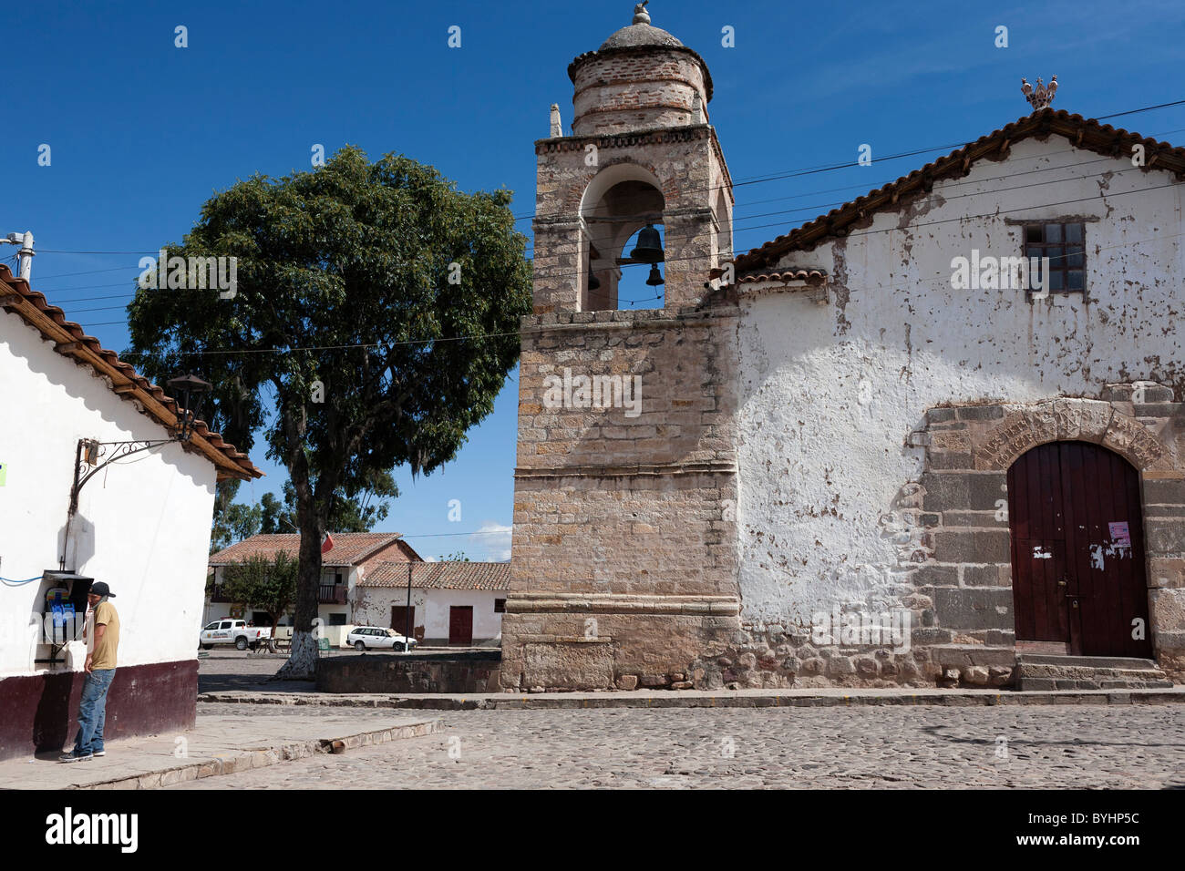 The church and main square in the small town of Quinua, famous for its ...