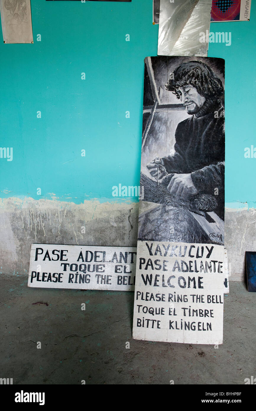 The entrance to the studio and shop of Peruvian artist Gregorio Sulca ...