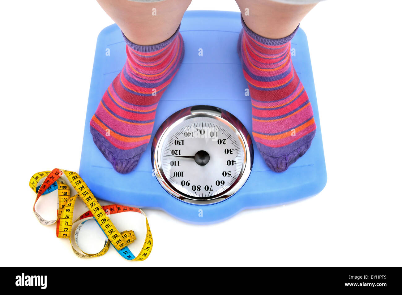 Fat woman body part in a scale and a measuring tape Stock Photo - Alamy