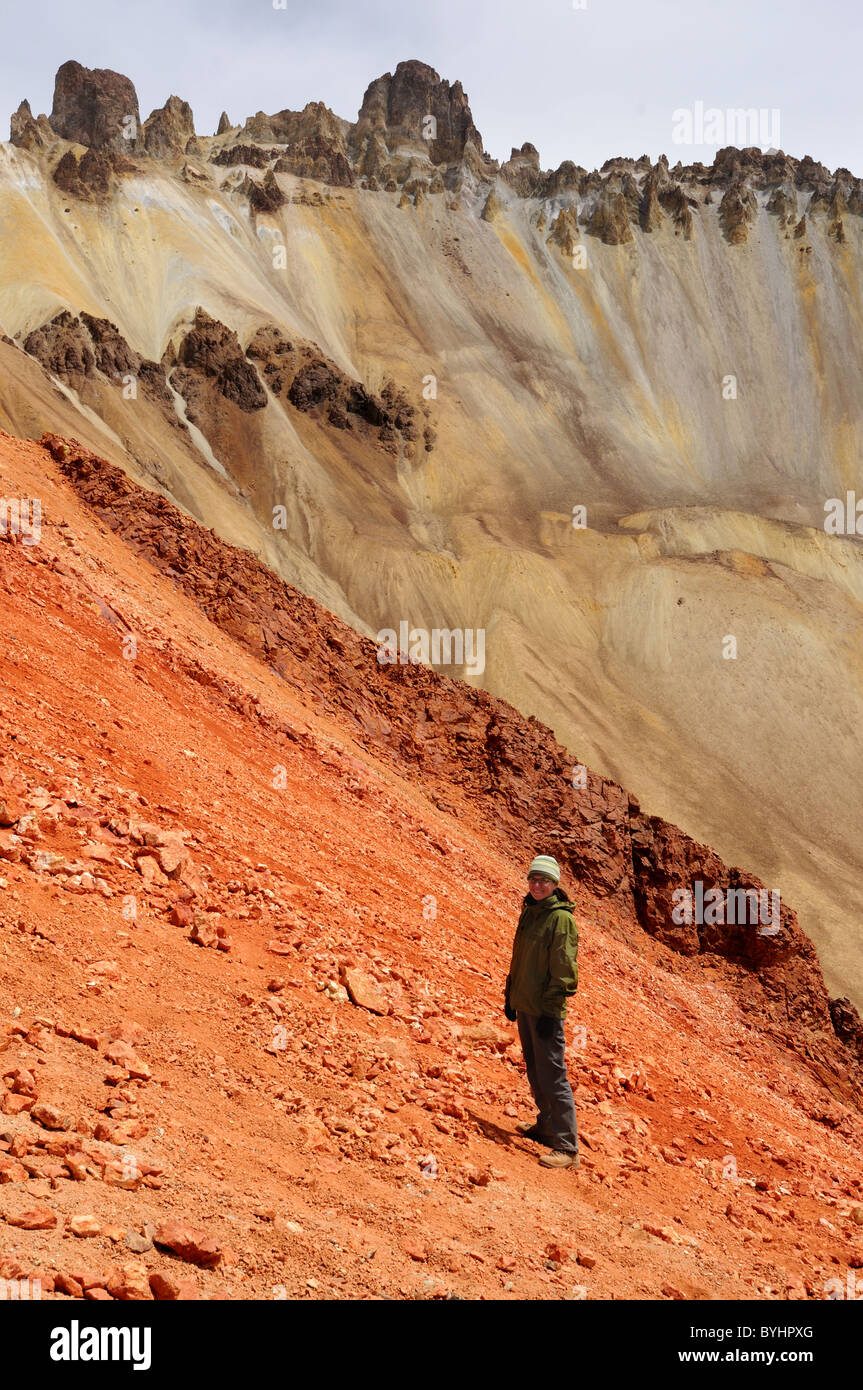 A walker on Tunupa volcano in the Salar de Uyuni in Bolivia Stock Photo ...