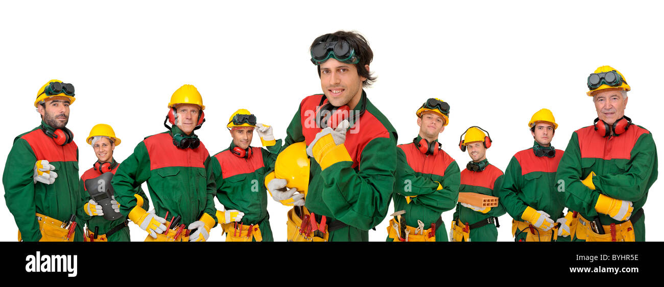 Workers big team isolated in white Stock Photo - Alamy