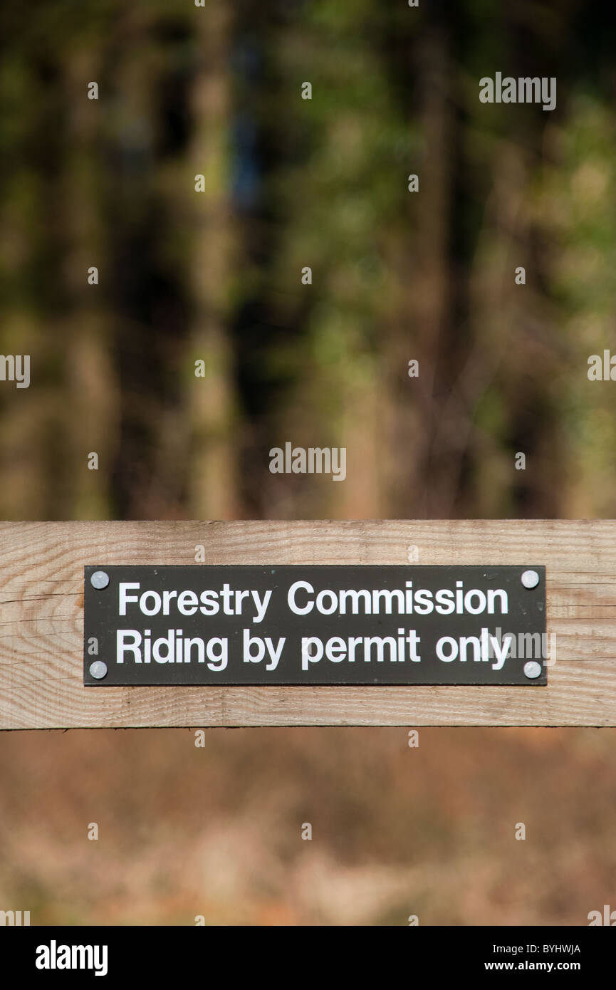 Sign on gate into Forestry Commission plantation restricting access to ...