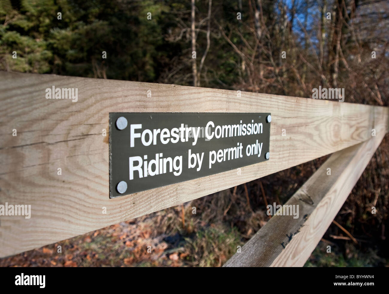 Sign on gate into Forestry Commission plantation restricting access to ...