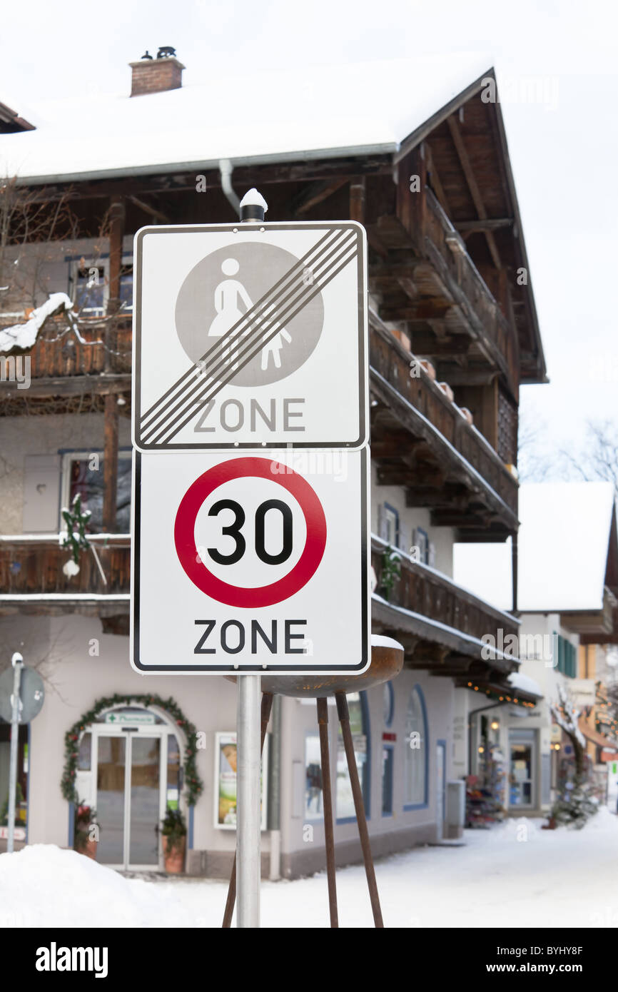 Speed limit road sign in a town. vertical shot Stock Photo - Alamy