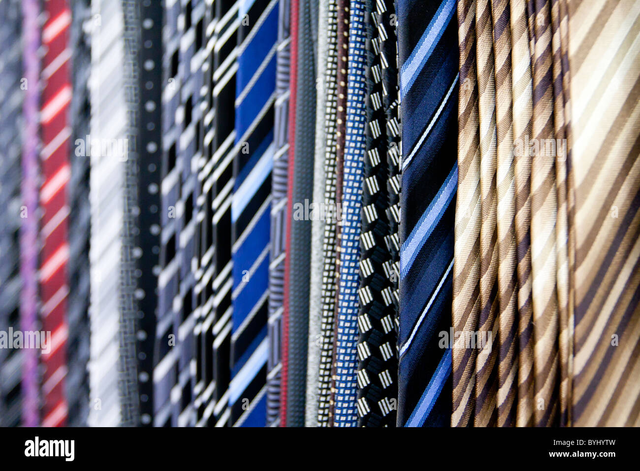 A collection of colorful neck ties exposed in a store, Sao Paulo ...