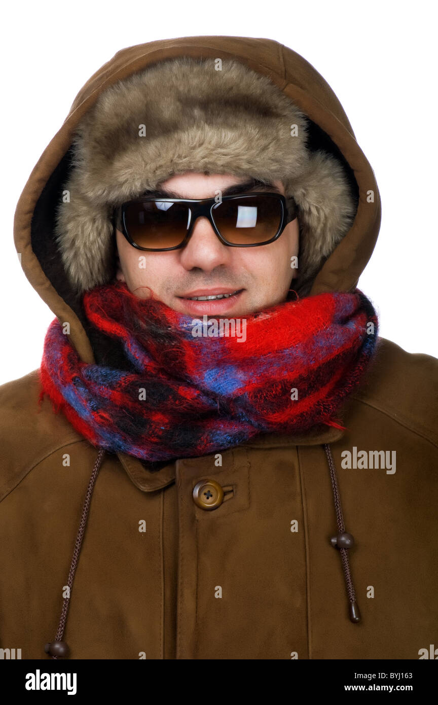 people on white - man in a fur hat Stock Photo - Alamy