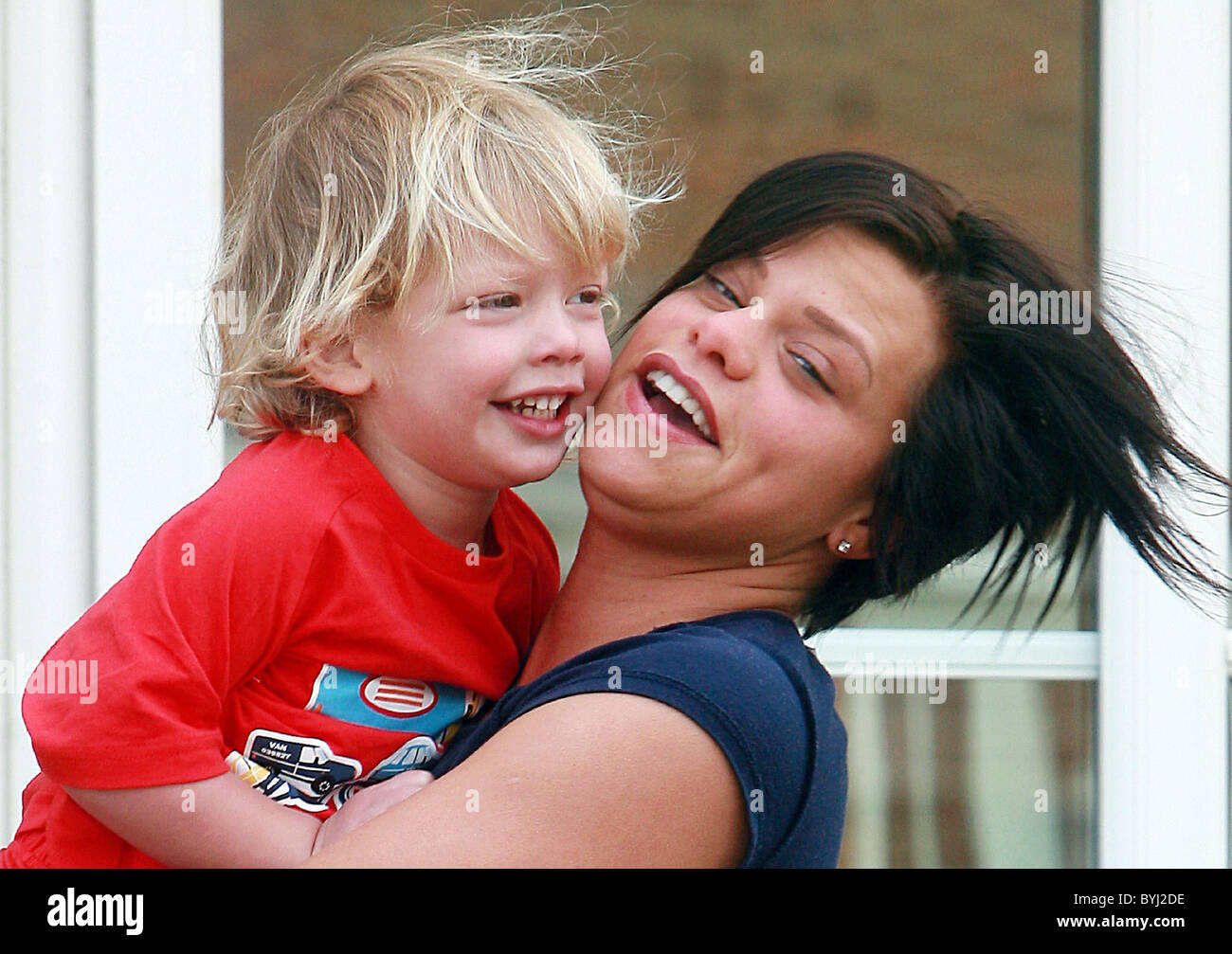 Jade Goody plays with her son Freddie in front of her house Essex ...