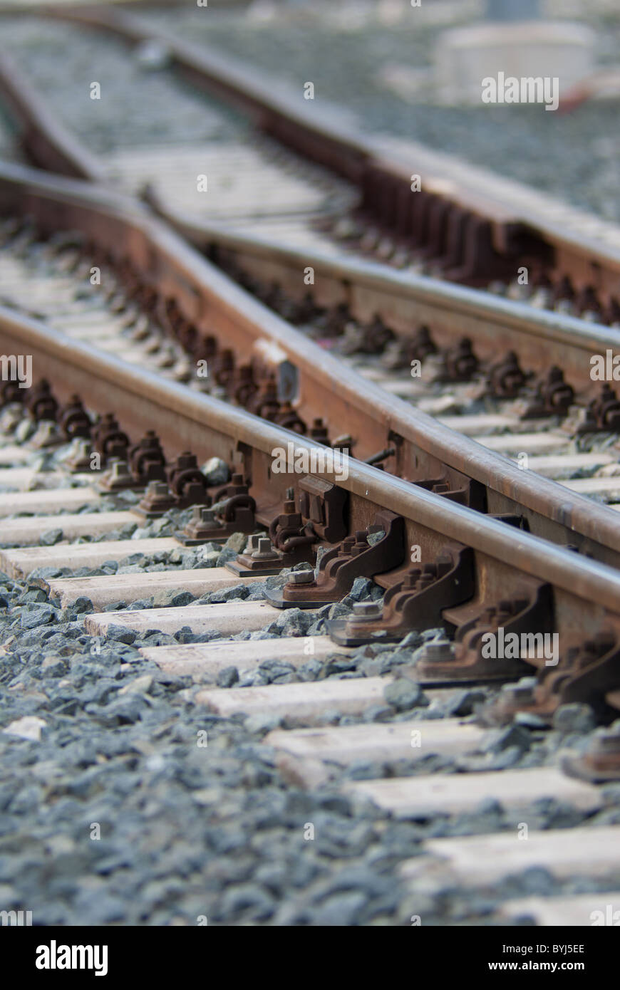 Complex railway track junction with bent lines Stock Photo - Alamy