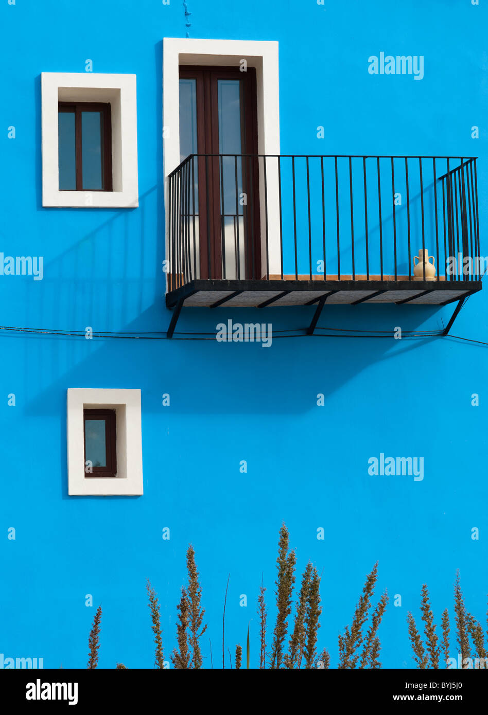 Mediterranean house facade, traditional architecture in deep blue Stock ...