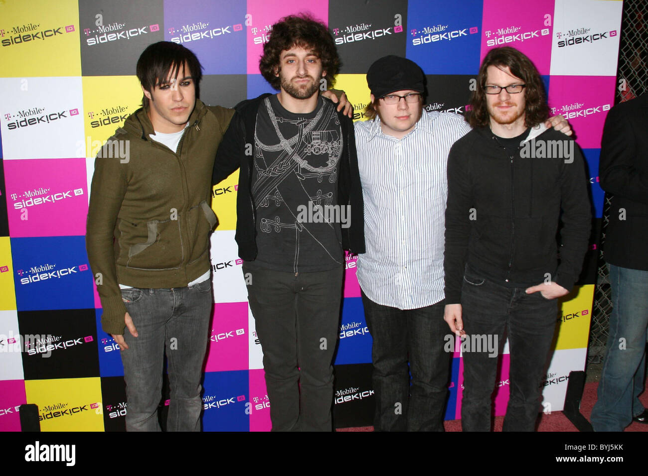 (l-r) Fall Out Boy's bassist Pete Wentz, guitarist Joe Trohman, singer ...