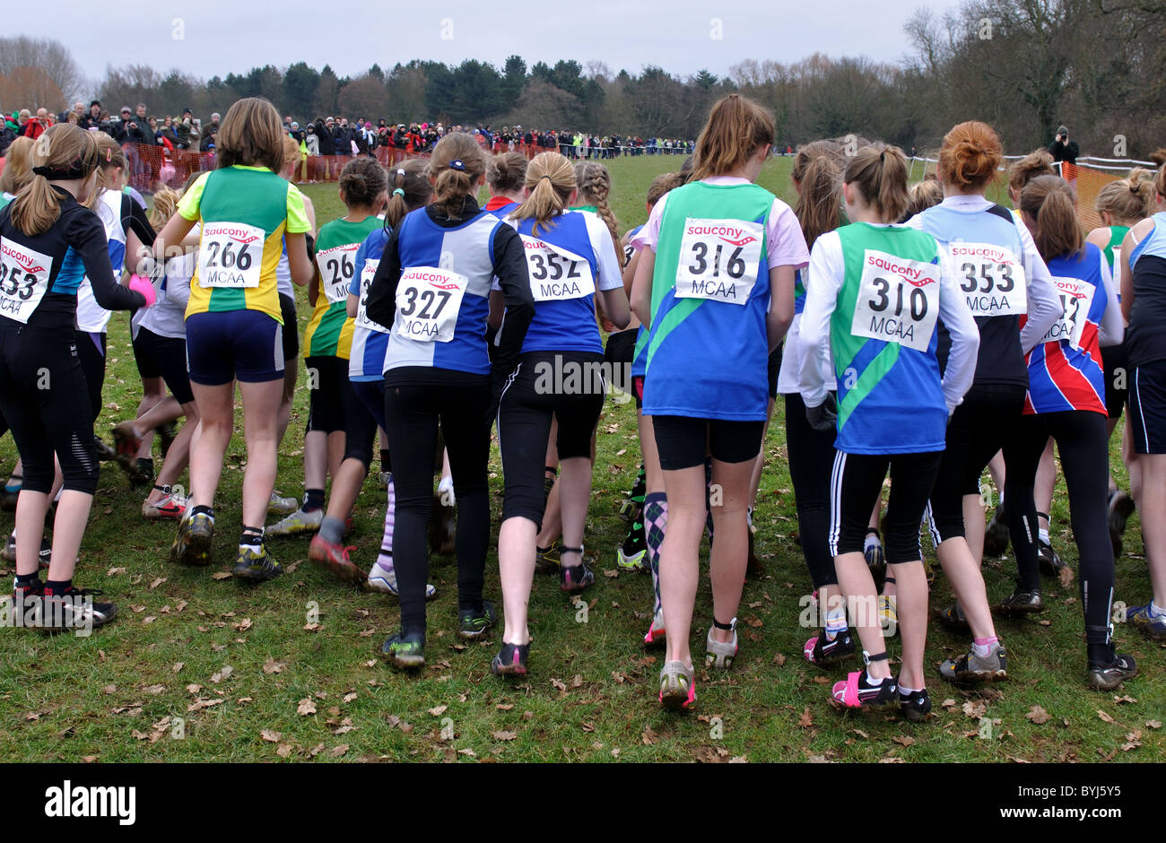 Teenage girl runners at start of cross-country race Stock Photo - Alamy