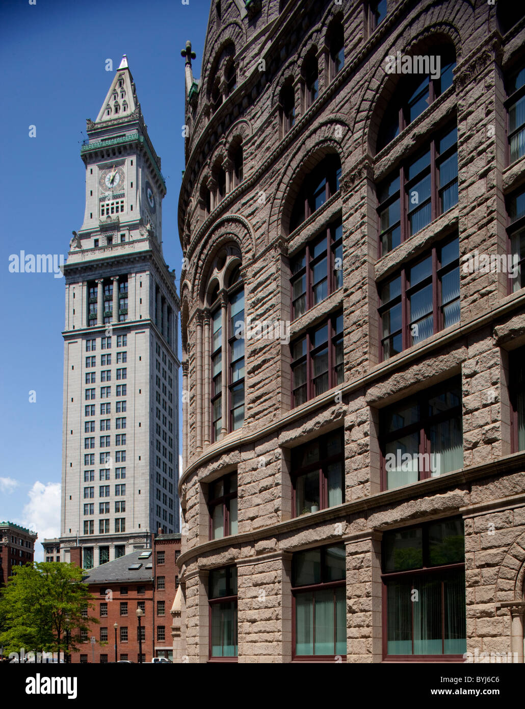 USA, Massachusetts, Boston, Historic office building towers above ...