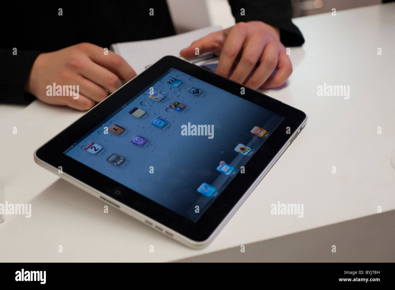 Paris, France, Business Trade Show, detail, Apple IPAD Tablet Screen on ...