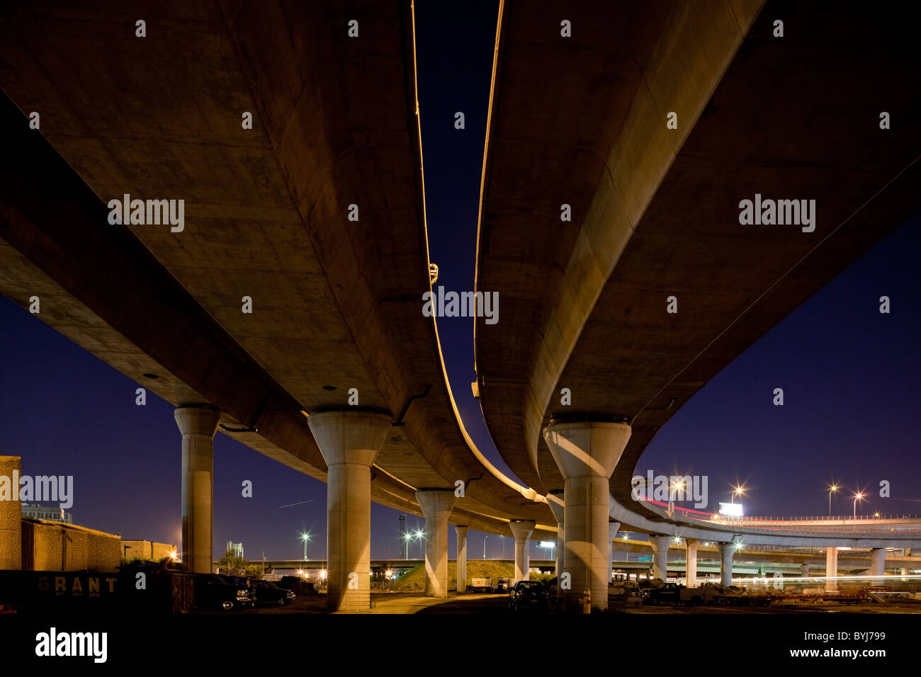 USA, Massachusetts, Boston, Concrete highway overpass at night Stock ...
