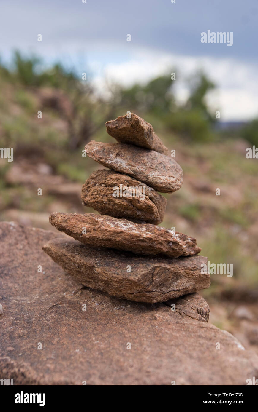 Stacked rocks on a hill in a Pueblo indian area of New Mexico, USA ...