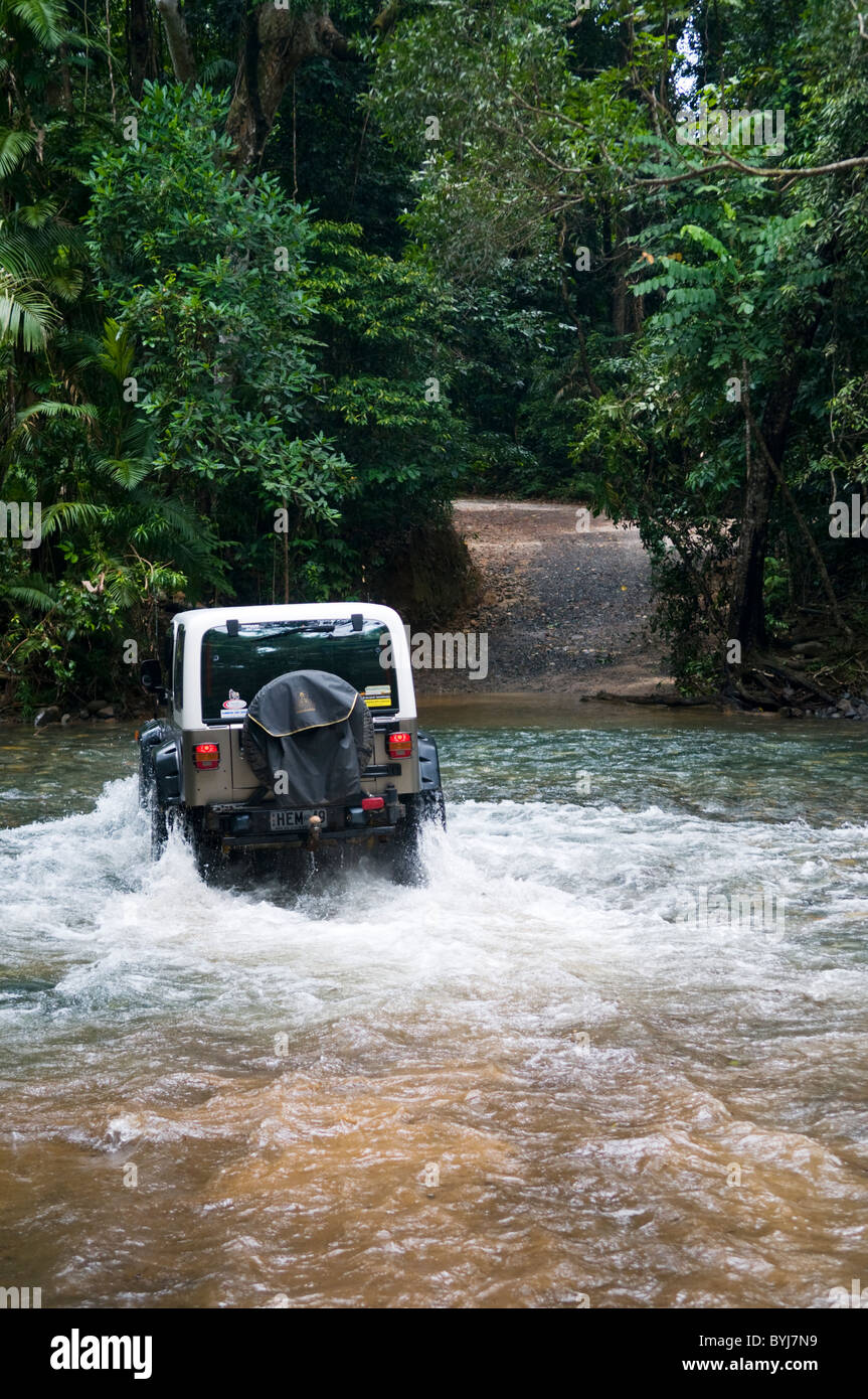 Vehicle crossing a stream in Daintree National Park Queensland ...