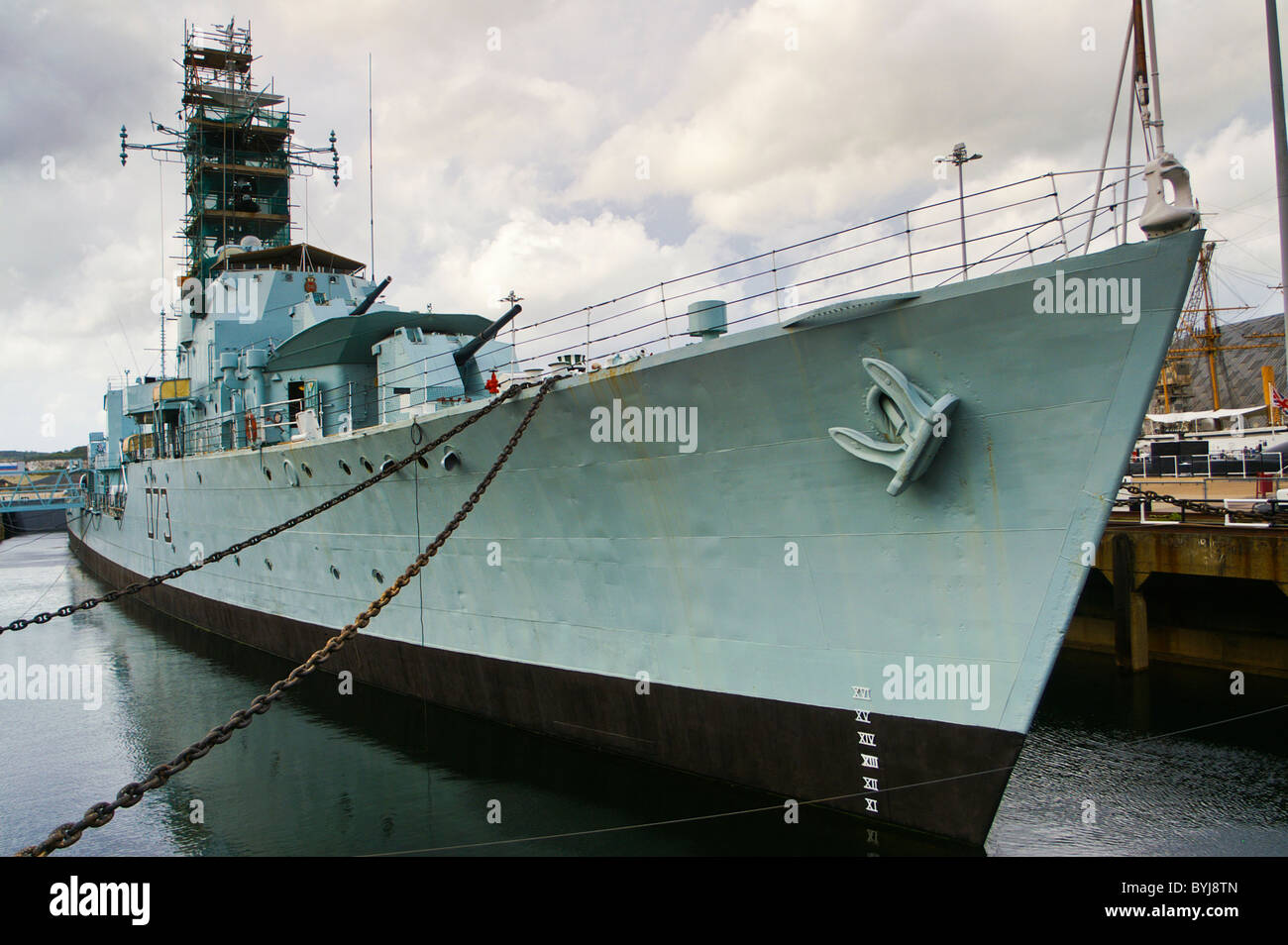 The destroyer HMS Cavalier undergoes repairs and restoration in a ...