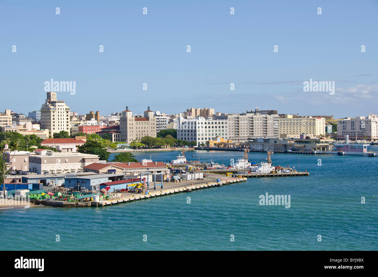 Puerto Rico approaching Old San Juan coast and Harbor area as seen from San Juan Bay from an ...