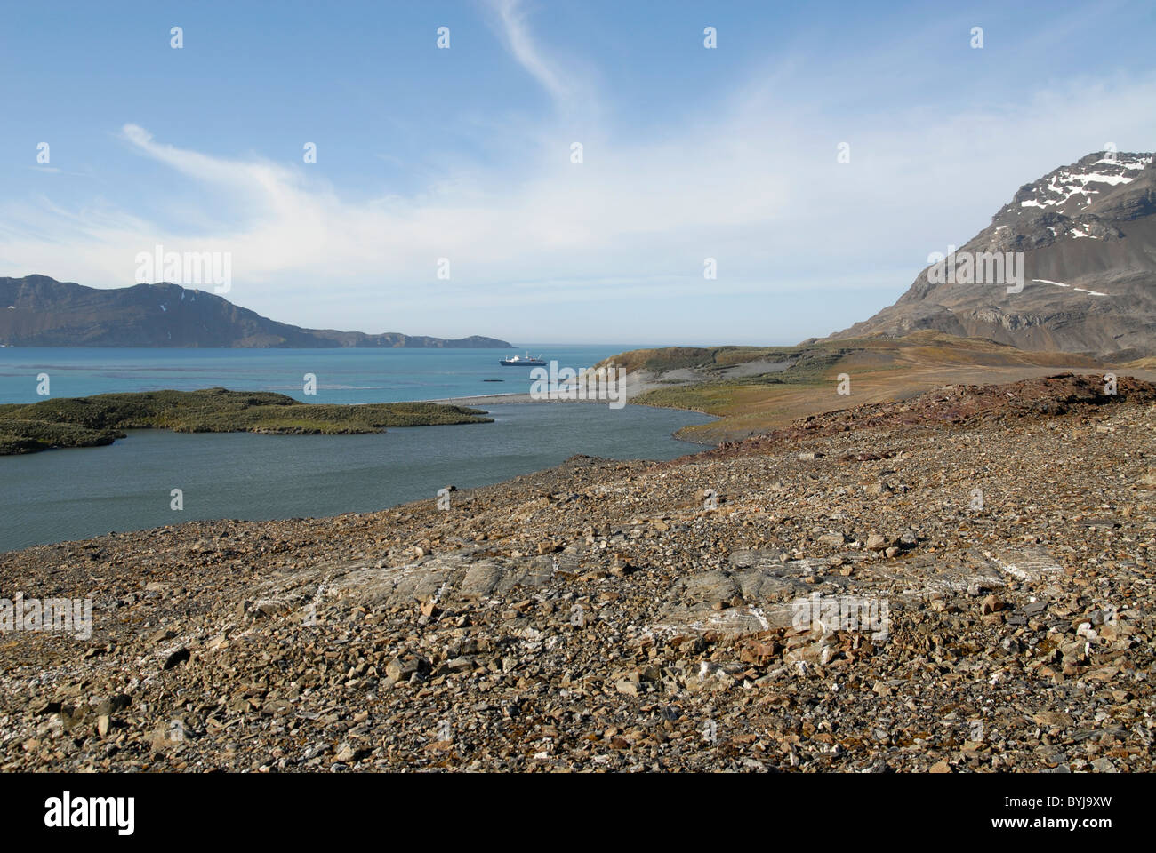 Rocks, lakes and mountains at Possession Bay, South Georgia Stock Photo ...