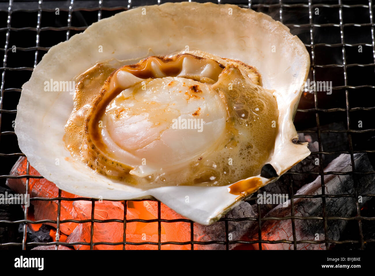 Scallop on Barbecue Grill Stock Photo - Alamy