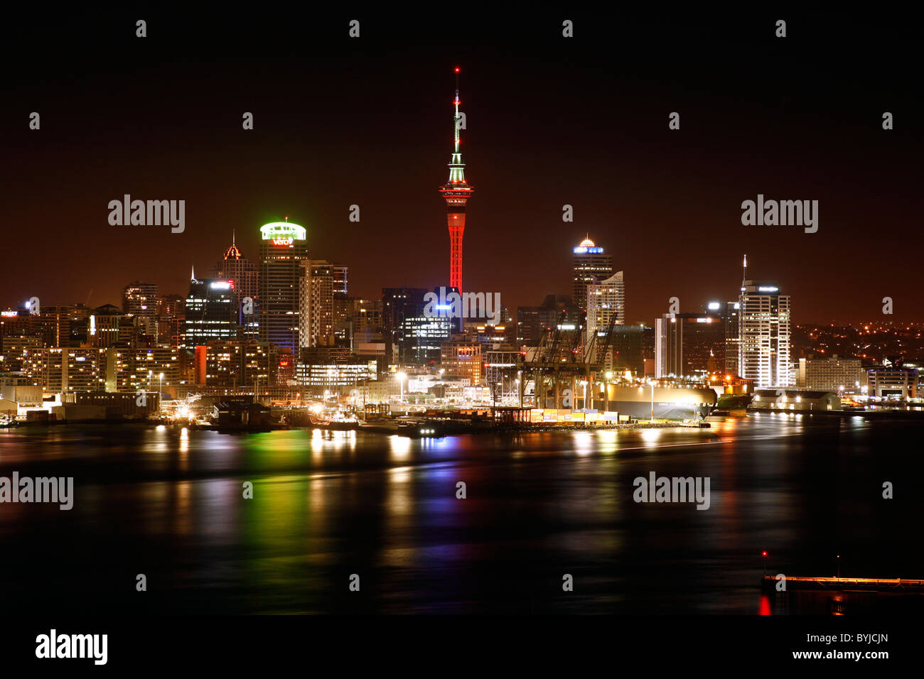 Auckland and Waitemata Harbour at night, New Zealand Stock Photo - Alamy