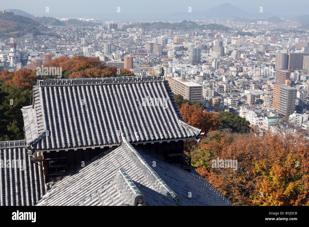 View of the city of Matsuyama, seen from Matsuyama castle, Shikoku ...