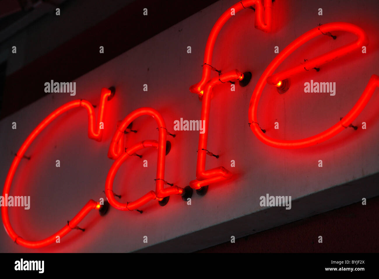A red neon cafe sign Stock Photo - Alamy