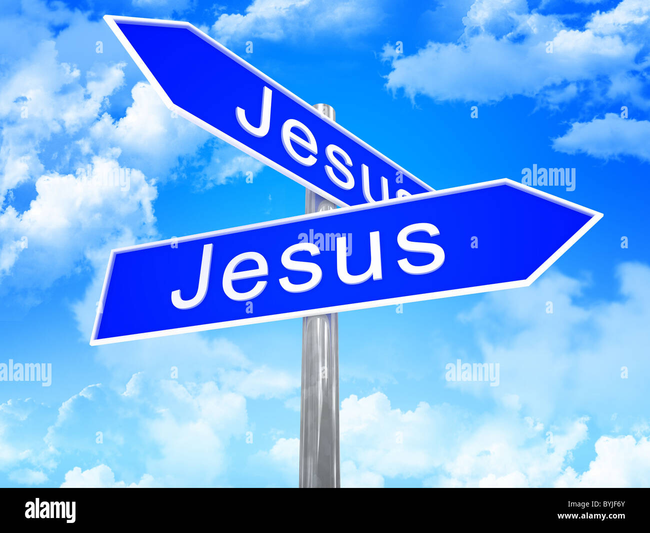 classic signal with jesus text and sky background Stock Photo - Alamy