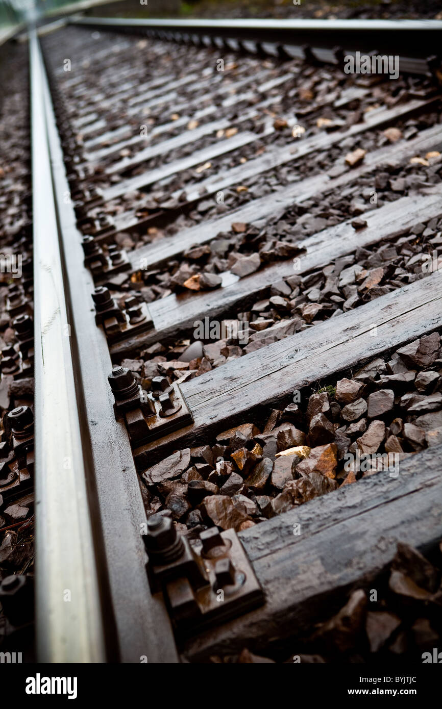Railroad tracks to nowhere close-up Stock Photo - Alamy