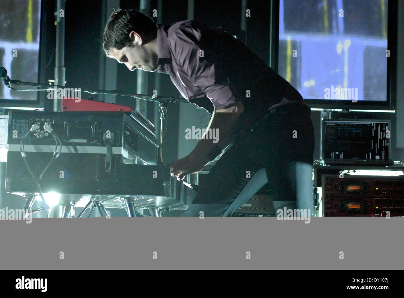 Tim Rice-Oxley of Keane performing live at the Gibson Amphitheatre ...