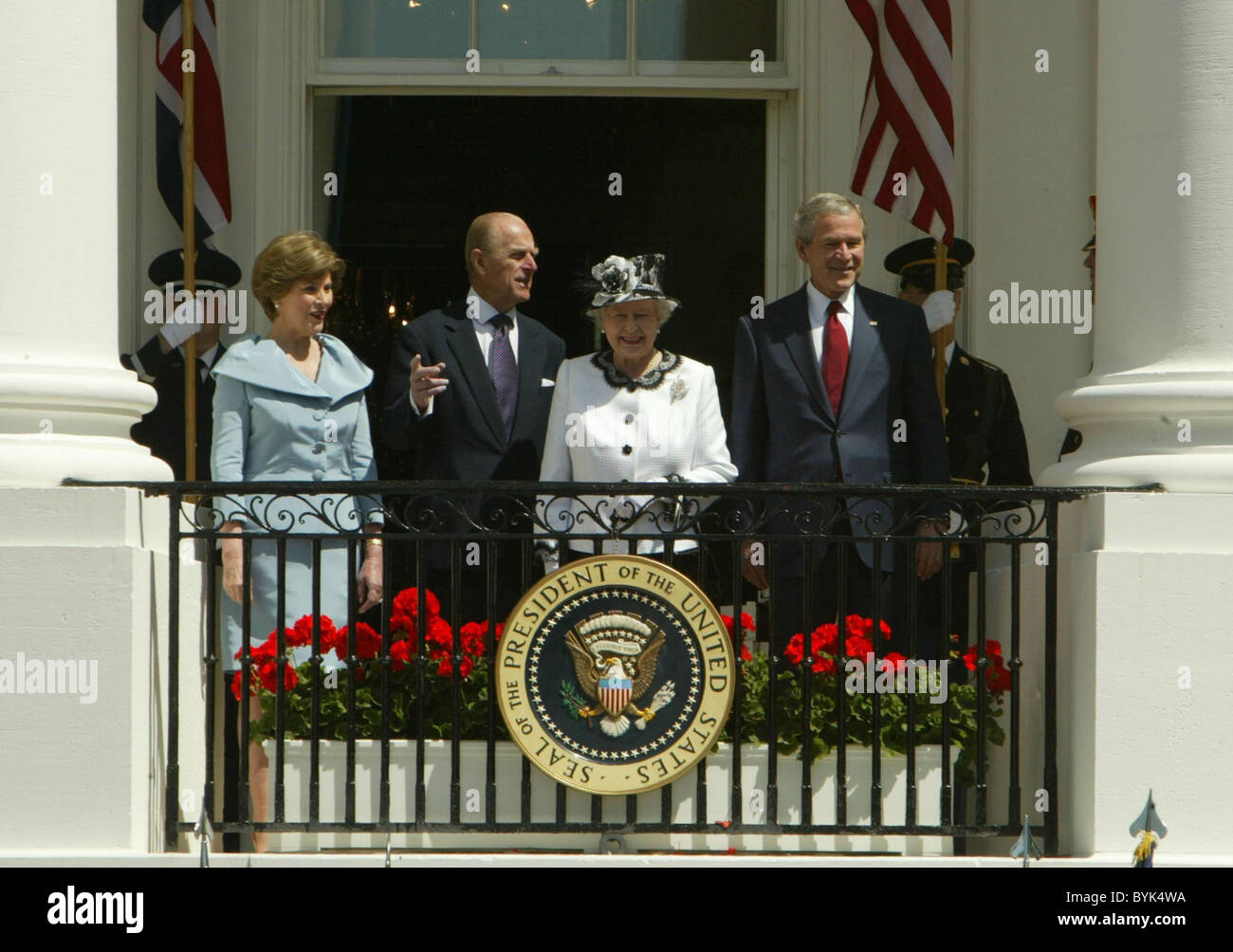 Laura Bush, Prince Phillip, HRH Queen Elizabeth II and President George ...