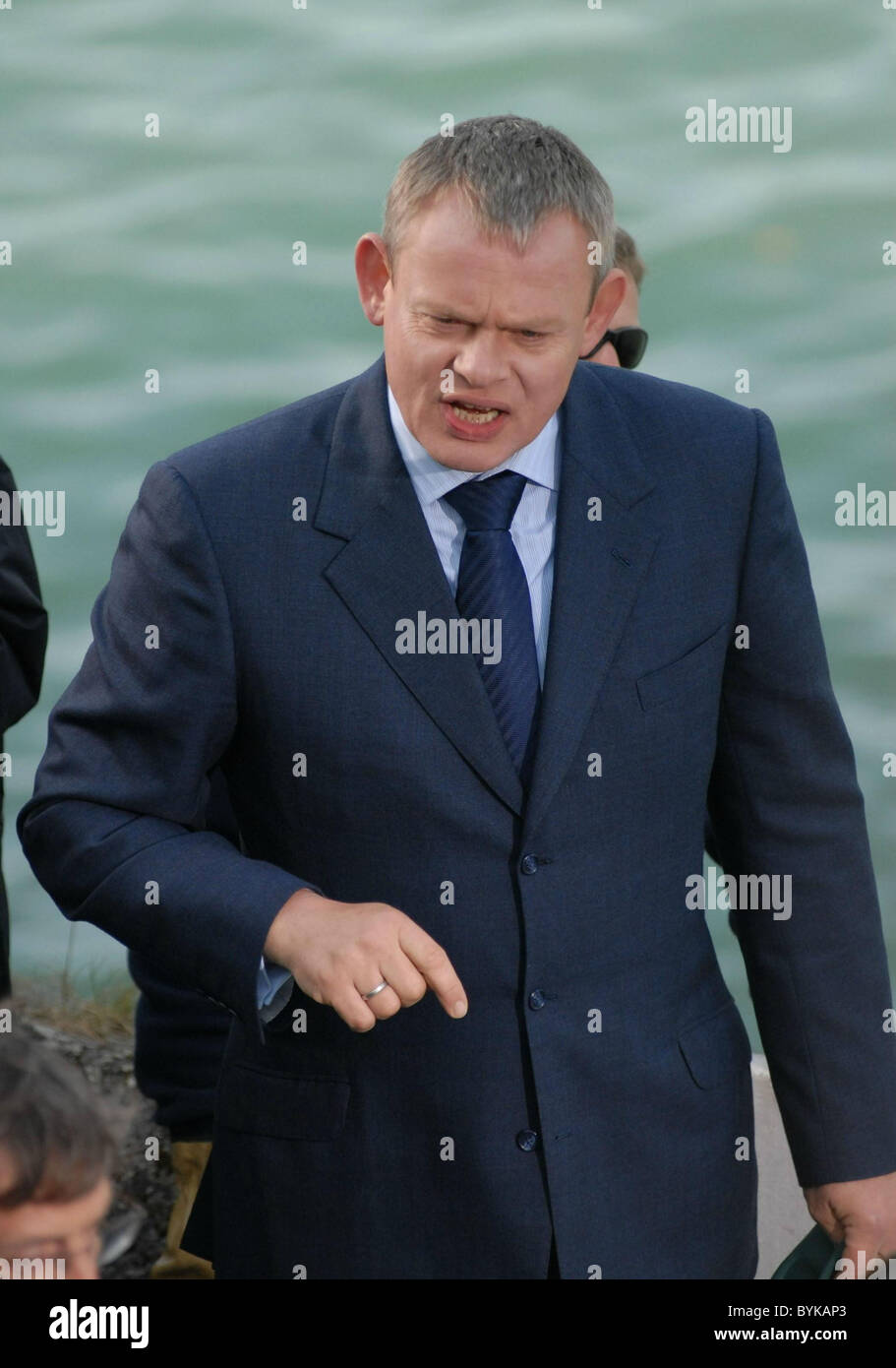 Martin Clunes on set of unknown movie Port Isaac, Cornwall, UK - 17.04. ...