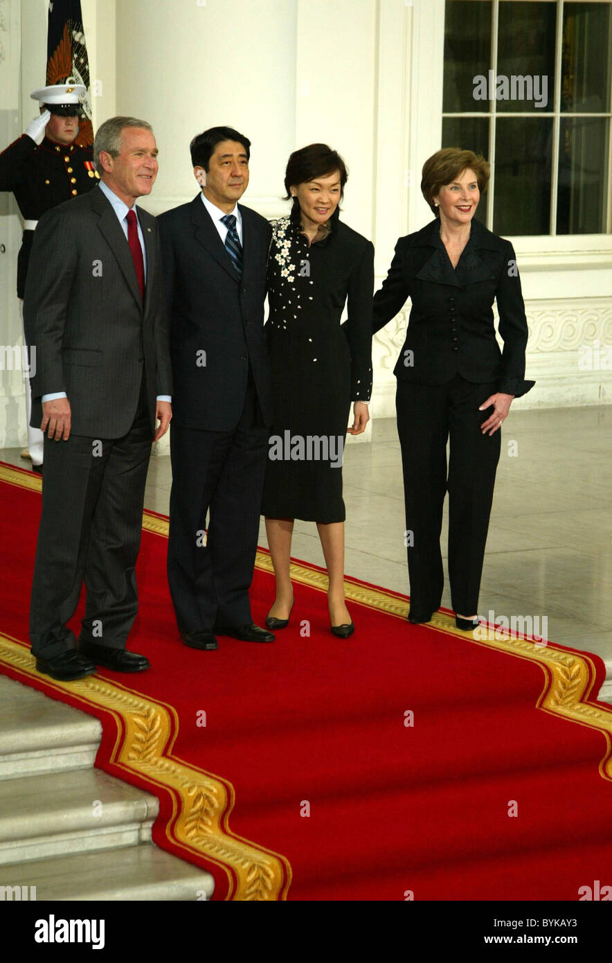President George W. Bush and First Lady Laura Bush greet Japanese Prime ...